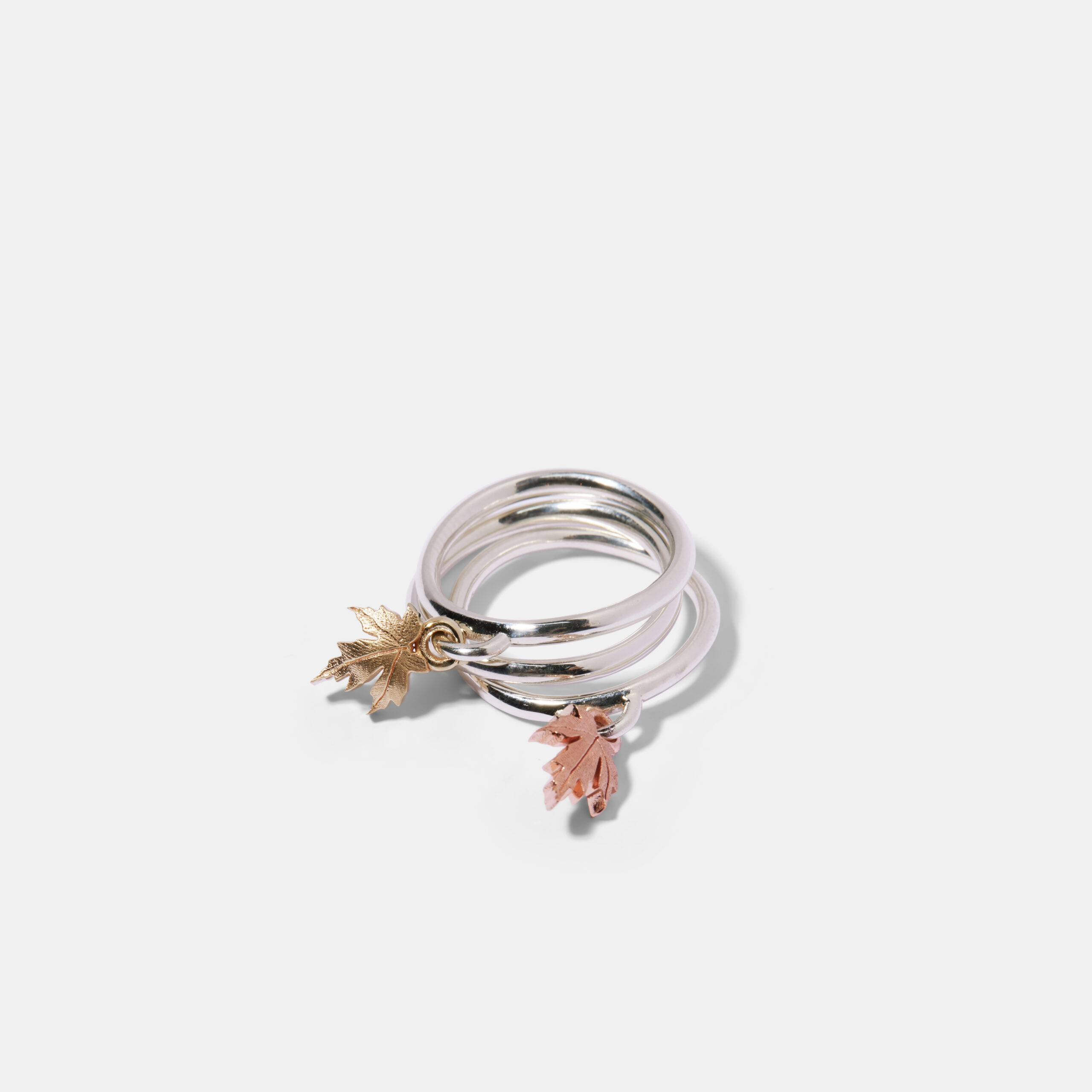 Stackable Maple Leaf Charm Rings | Versatile Sterling Silver and 9ct Gold Options